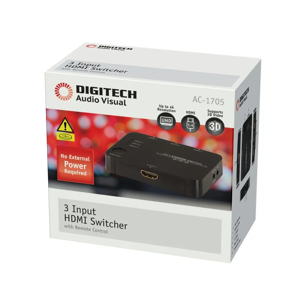 Digitech 3 Input HDMI Switcher with Remote Control | Jaycar Australia