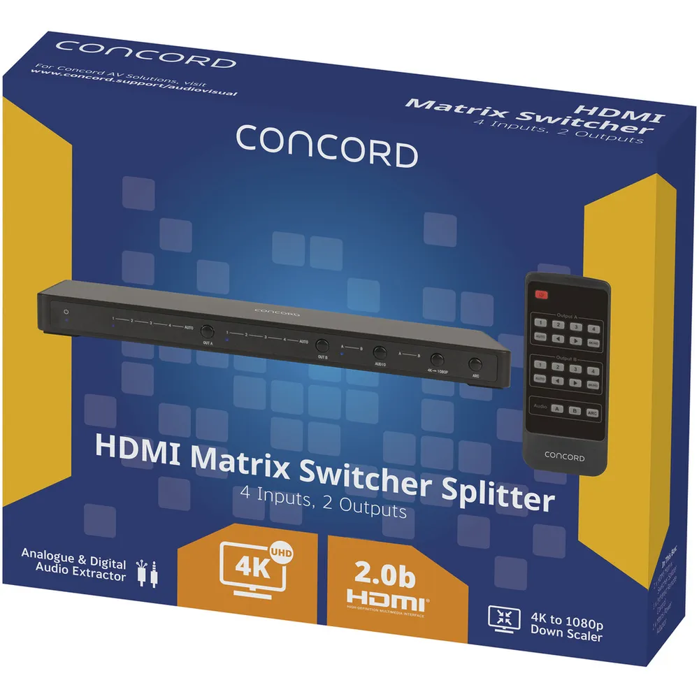 Concord 4x2 4K HDMI Matrix Switcher Splitter | Jaycar Australia