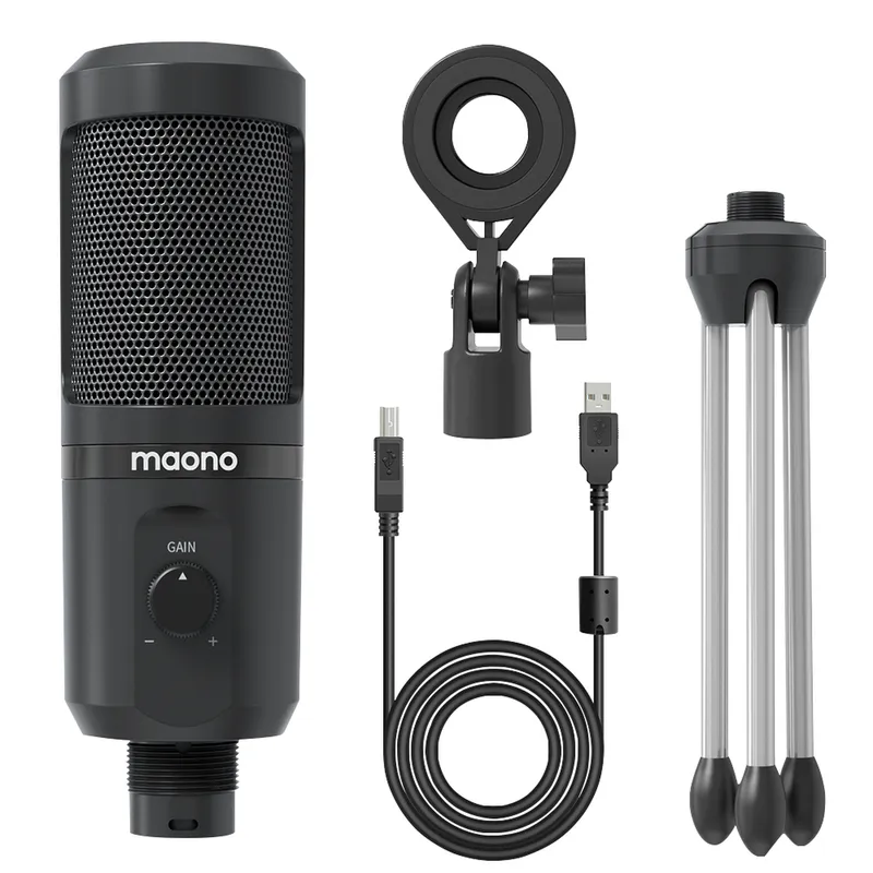 Maono USB Gaming Microphone with Mic Gain Control with Tripod Desk ...