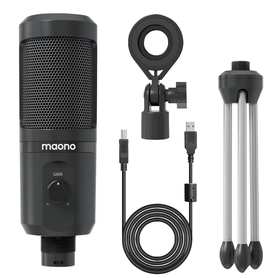 Maono USB Gaming Microphone with Mic Gain Control with Tripod Desk ...