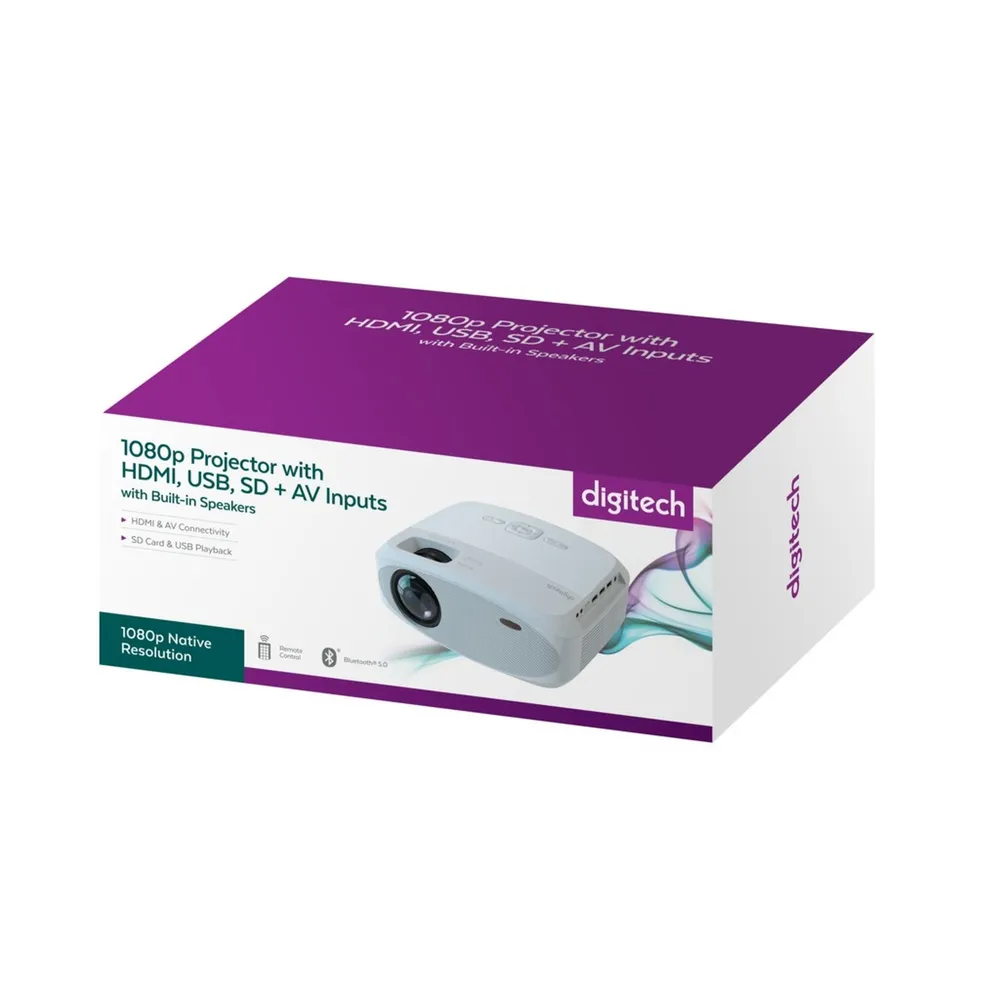 Digitech 1080p Projector with HDMI, USB, SD and AV Inputs with Built-in ...