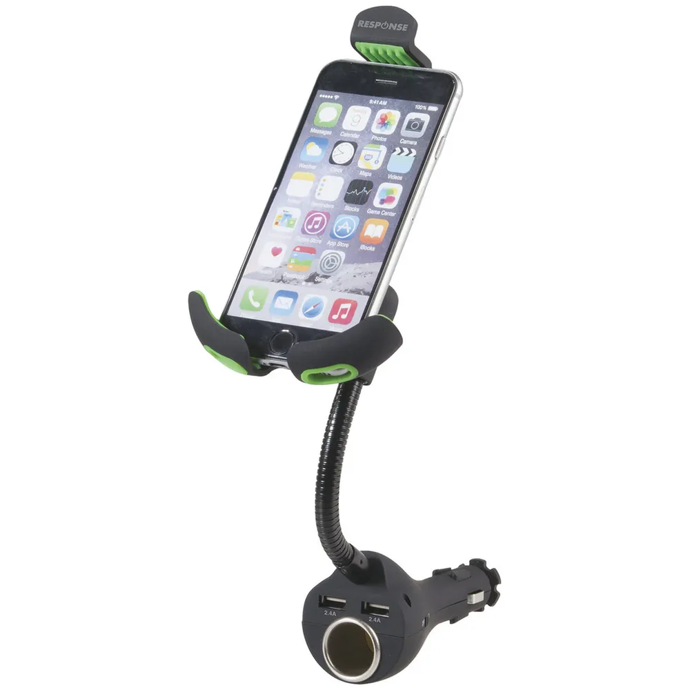 Cigarette Lighter Phone Holder with USB Charging Outlets | Jaycar Australia