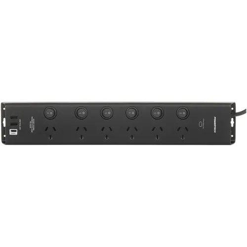 Work Bench 6 Way Surge Protected Individual Switch Power Board with 2 x ...