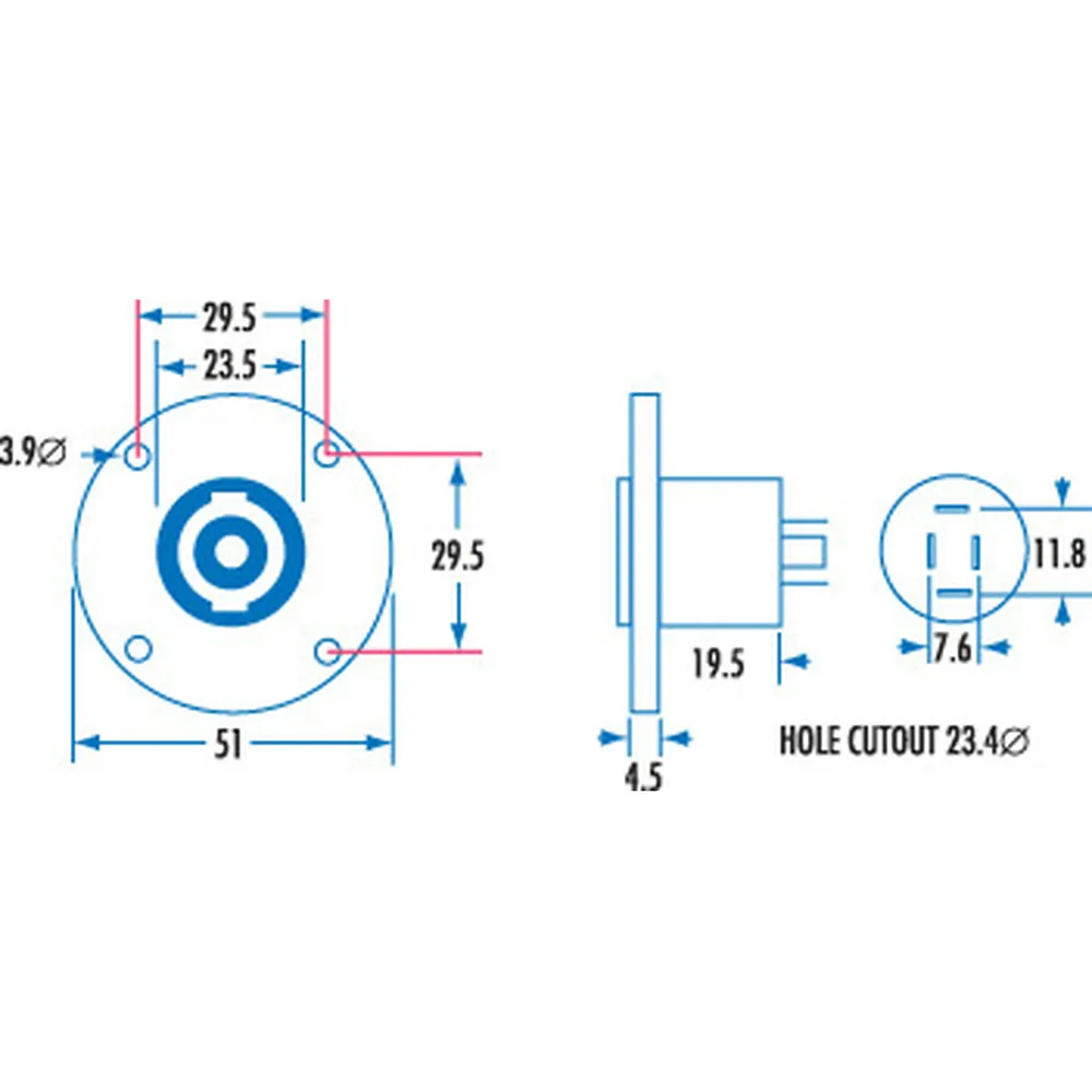Panel Mount 4 Pole Neutrik Socket Connector | Jaycar Australia