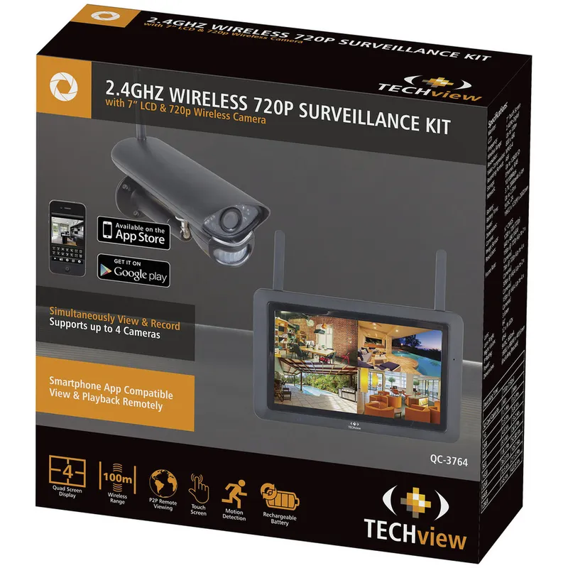 2.4GHz Wireless 720p Surveillance Kit with 7” LCD & 720p Wireless ...