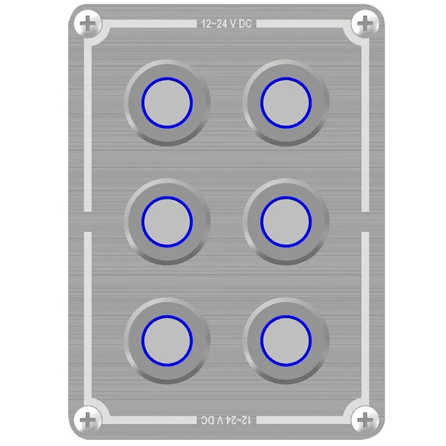 Powertech 6 Way Stainless Steel Switch Panel With Blue Illuminated ...