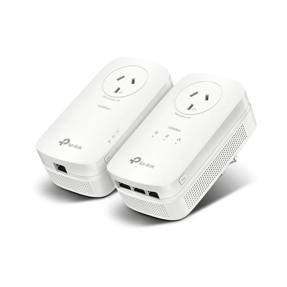 TP-Link AV1300 3 Port Gigabit Pass-through Powerline Starter Kit ...