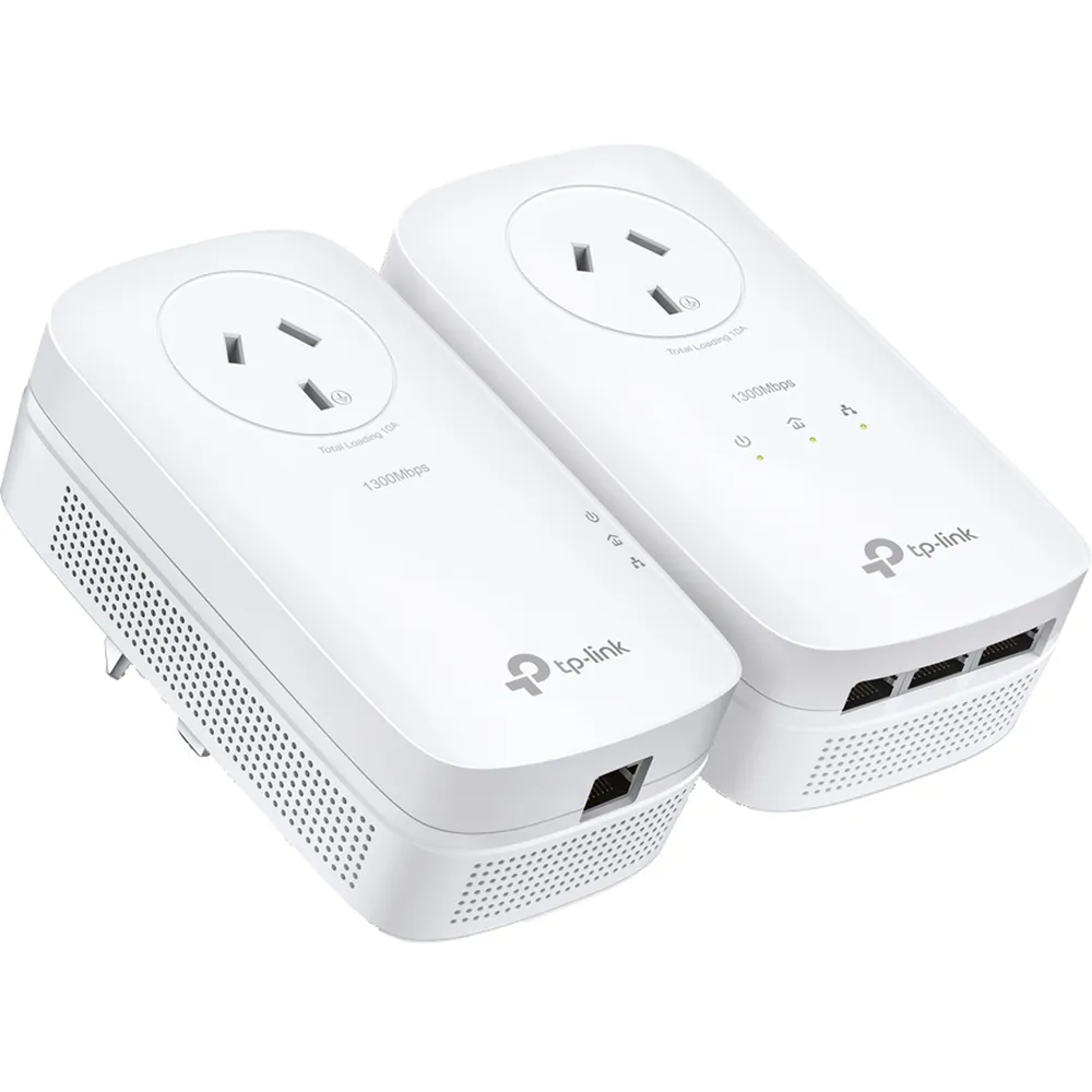 TP-Link AV1300 3 Port Gigabit Pass-through Powerline Starter Kit ...
